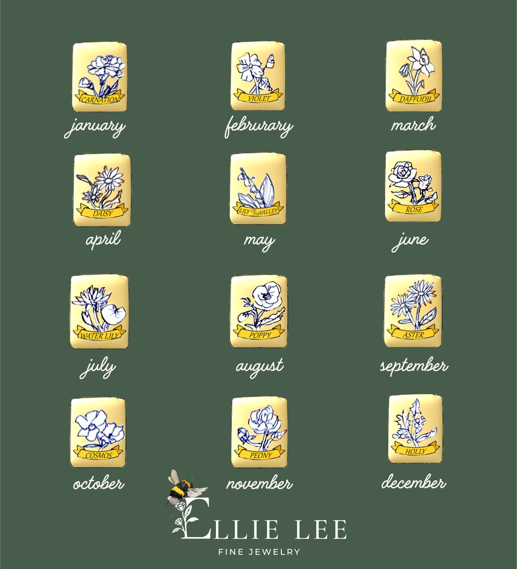 Golden Seed Packet Pendant- Birth Flower – Ellie Lee Fine Jewelry