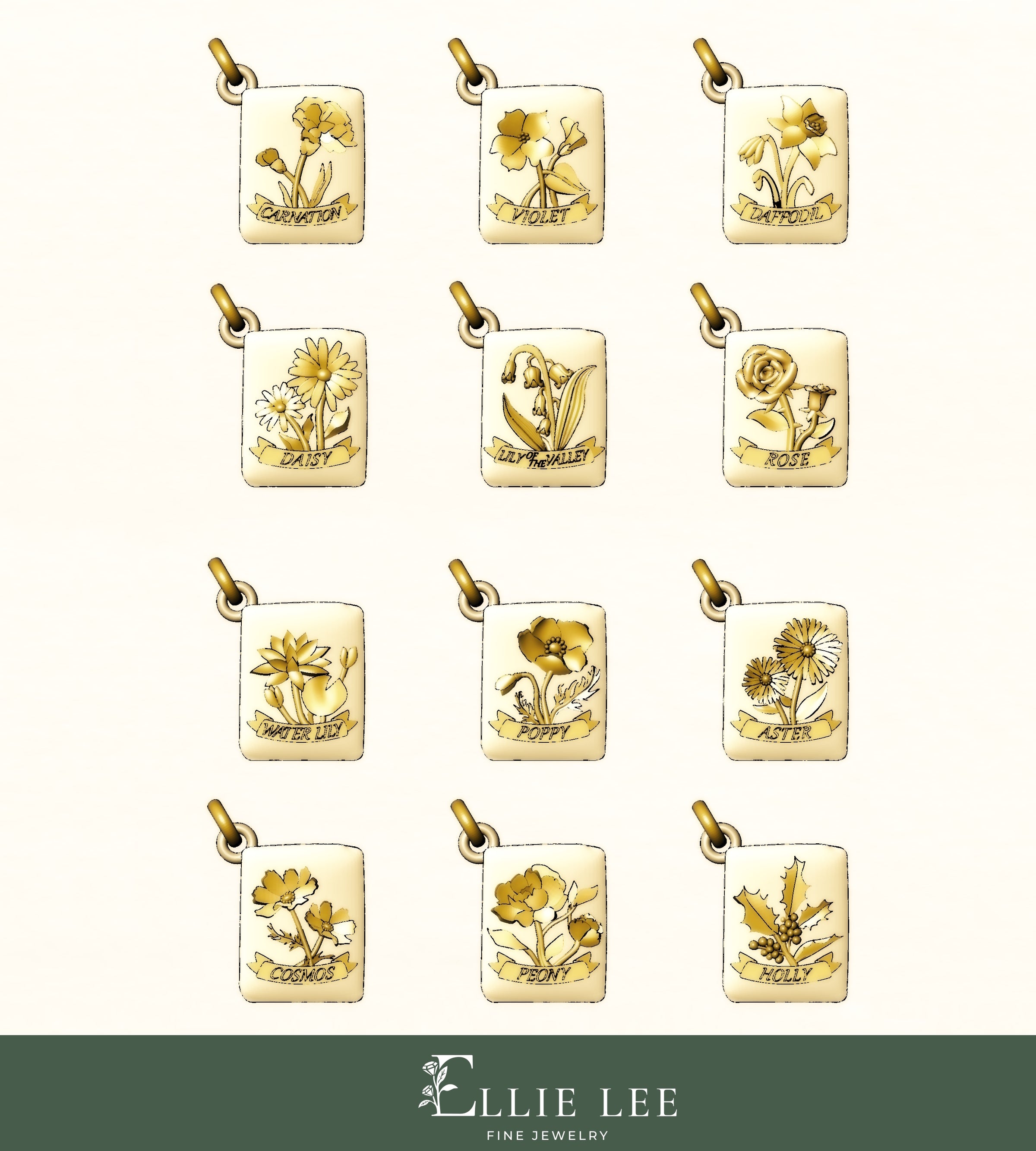 Golden Seed Packet Pendant- Birth Flower – Ellie Lee Fine Jewelry